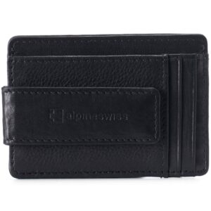 Alpine Swiss Harper Mens RFID Slim Money Clip Front Pocket Wallet Minimalist Leather ID Card Holder Black