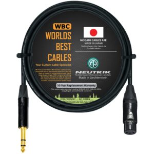 5 foot - quad balanced patch cable custom made by worlds best cables – using mogami 2534 wire and neutrik nc3fxx-b female xlr & np3x-b trs stereo phone plug.