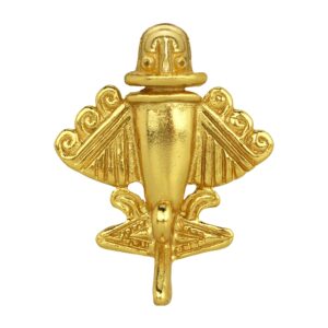 across the puddle, ancient aliens jewelry collection, 24k gold plated pre-columbian quimbaya golden jet-9 / ancient aircraft-9 / golden flyer-9 lapel pin with military clutch