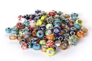 brcbeads 100pcs mix silver plate style4 murano lampwork european glass crystal charms beads spacers snake chain charm bracelets.