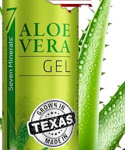 Organic Aloe Vera Gel from freshly cut 100% Pure Aloe - Big 12oz - HighestQuality, Texas grown, Vegan, Unscented - For Face, Skin, Hair, Sunburn relief