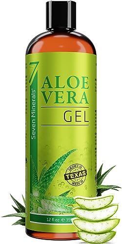 Organic Aloe Vera Gel from freshly cut 100% Pure Aloe - Big 12oz - HighestQuality, Texas grown, Vegan, Unscented - For Face, Skin, Hair, Sunburn relief