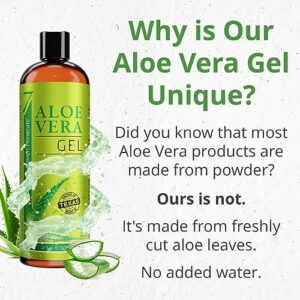 Organic Aloe Vera Gel from freshly cut 100% Pure Aloe - Big 12oz - HighestQuality, Texas grown, Vegan, Unscented - For Face, Skin, Hair, Sunburn relief