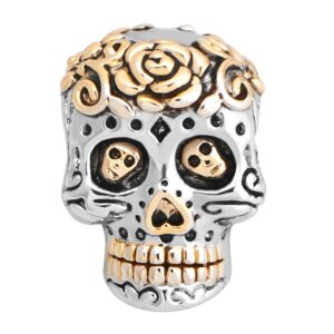 Fit Pandora Charms Silver Plated Dia De Los Muertos Skull Charm Bead (4.8-5mm), 14.9mm