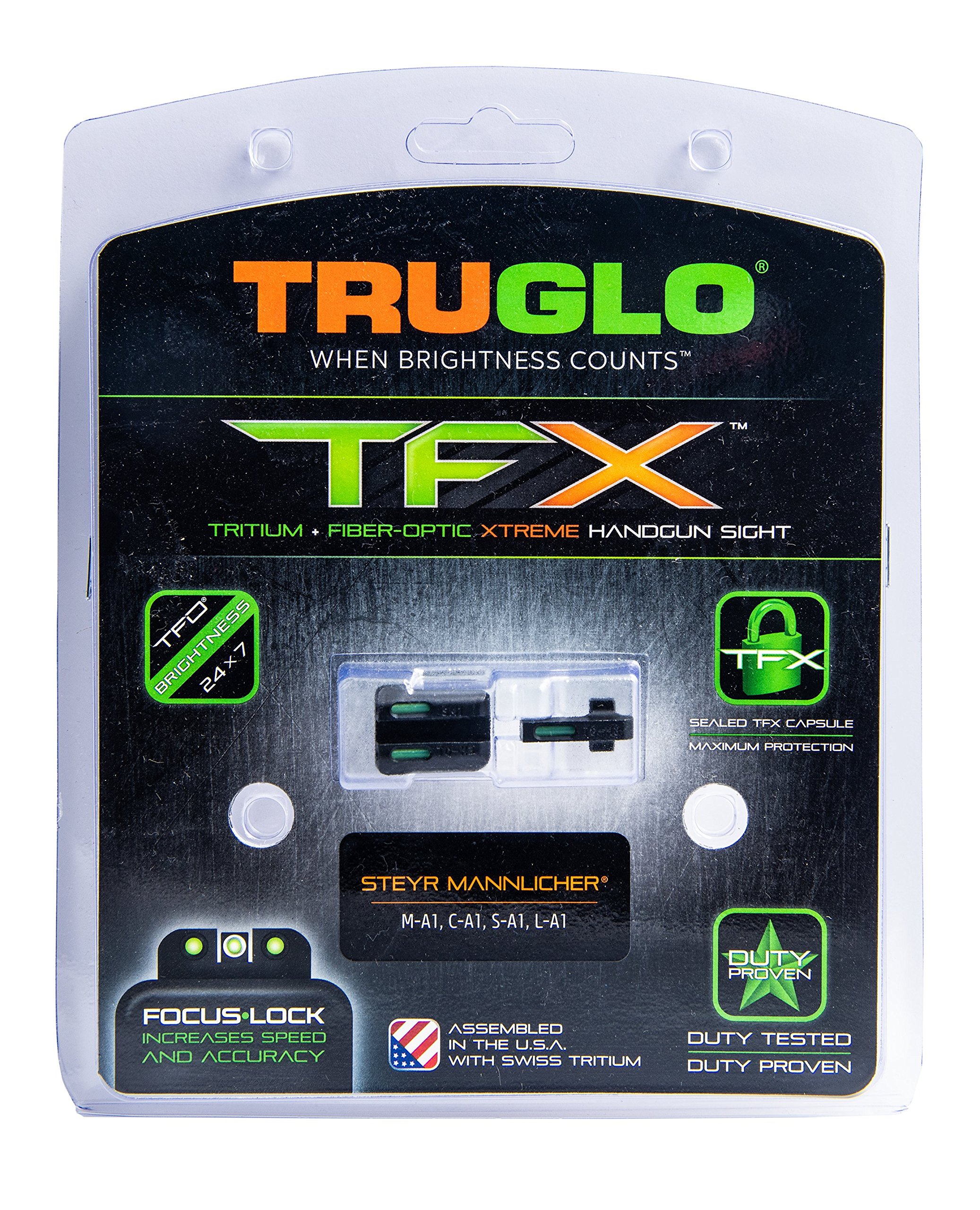 TRUGLO TFX Handgun Sight | Durable Shock-Resistant Compact Brightly Glowing Tritium & Fiber-Optic Xtreme Day/Night Sight, Compatible with Steyr Mannlicher Handguns