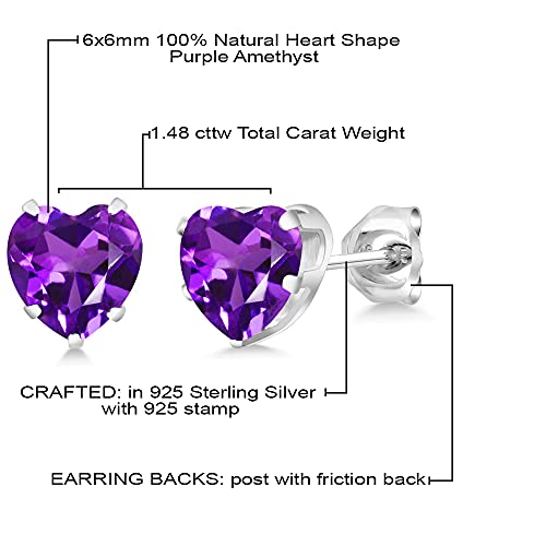 Gem Stone King 925 Sterling Silver 6MM Heart Shape Gemstone Birthstone Stud Earrings | Heart Earrings for Women