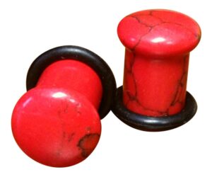 lobal domination pair of red turquoise single flare stone plugs - 4g thru 5/8" available (8mm (0g))