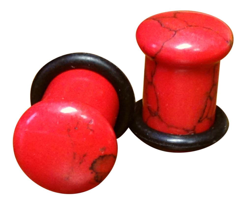 Lobal Domination Pair of Red Turquoise Single Flare Stone Plugs - 4g Thru 5/8" Available (8mm (0g))