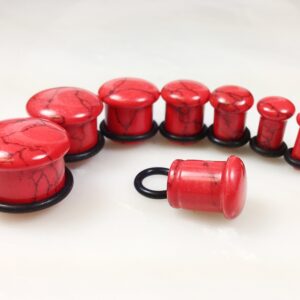 Lobal Domination Pair of Red Turquoise Single Flare Stone Plugs - 4g Thru 5/8" Available (8mm (0g))