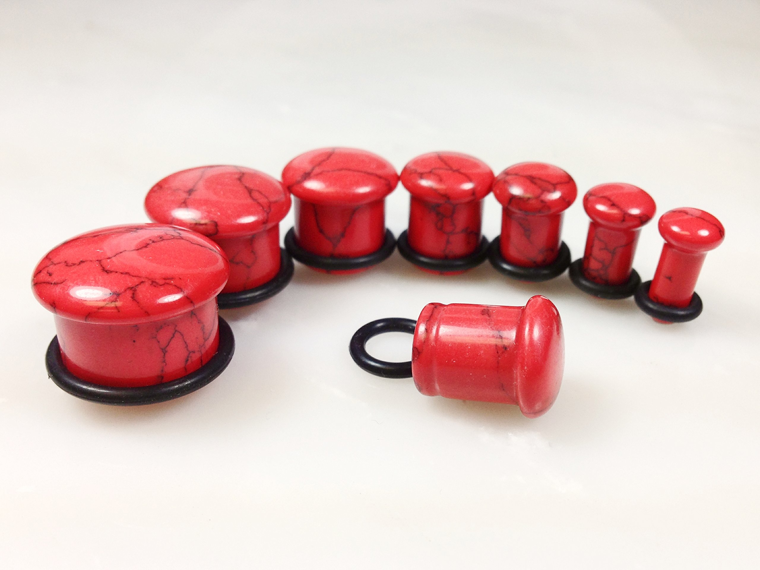 Lobal Domination Pair of Red Turquoise Single Flare Stone Plugs - 4g Thru 5/8" Available (8mm (0g))