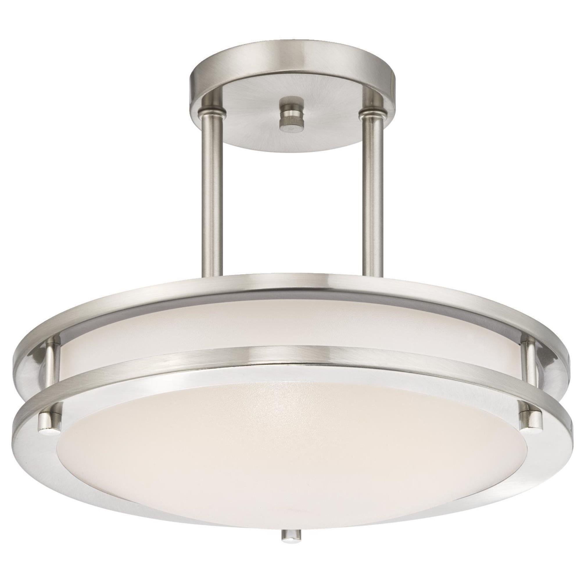 6400900 Lauderdale 11-7/8-Inch Dimmable LED Indoor Semi-Flush Mount Ceiling Fixture, Brushed Nickel Finish with White Acrylic Shade