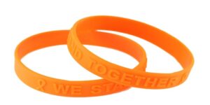 orange ribbon awareness embossed silicone bracelet adult & child combo pack