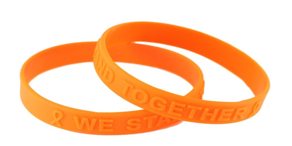 Orange Ribbon Awareness Embossed Silicone Bracelet Adult & Child Combo Pack