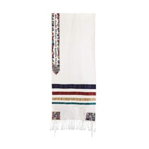 Yair Emanuel Tallit Prayer Shawl Gadol + Bag + Kippah + Atara Set Embroidered RAW Silk Magen David Colores (Bundle)