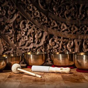 Singing Bowl Resonant Mallet Striker, Leather Finish with Wood Body — Made in India — For Meditation, Sound Healing Therapy and Yoga