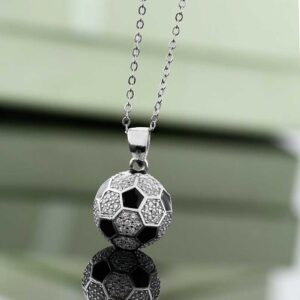 Gem Stone King 925 Sterling Silver Soccer Ball Pendant Necklace with Shimmering White Zirconia Stones | 1.30 Cttw | 1/2 Inch | A Stunning Gift for Soccer Fans and Athletes! | With 18 Inch Silver Chain