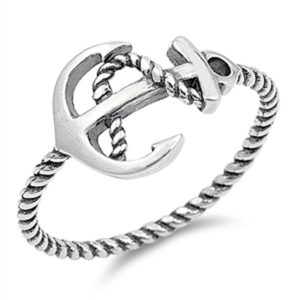 women's oxidized anchor rope ring new .925 sterling silver bali band size 7