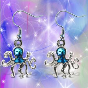 Puzzled Octopus Earrings - Charming New Zealand Blue Paua Shell Octopus Jewelry Earrings, Elegant Abalone Shell Sea Animals Earrings, Unique Jewelry Sterling Silver Earrings Gifts for Women - 3 Inches