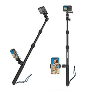 smatree ds11s extendable selfie stick/monopod compatible for g*pro 12/11/10/9/8/7/6/max/session/g*pro 2018/ricoh theta s/v/dji osmo action camera/samsung gear360/yi 4k