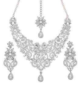 touchstone indian bollywood traditional royal look attractive filigree carving rhinestone grand bridal designer jewelry necklace set for women