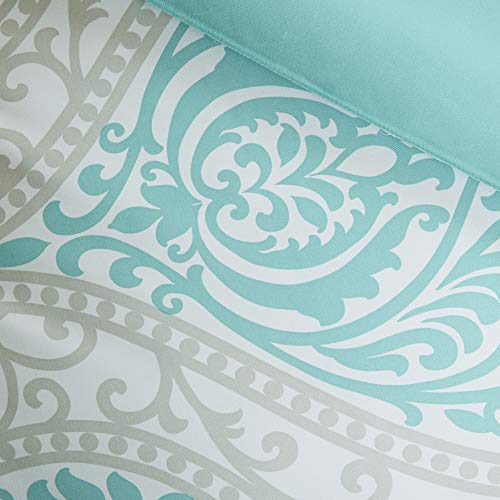 Intelligent Design Senna Comforter Set Full/Queen Size - Aqua Blue/Gray, Damask – 5 Piece Bed Sets – All Season Ultra Soft Microfiber Teen Bedding - Great For Guest Room and Girls Bedroom