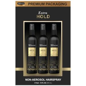 tresemme two spray with extra hold non-aerosol hairspray, 10 oz, extra-firm control, strong hold with touchable feel, humidity resistant, frizz control, pack of 3 pump bottles.