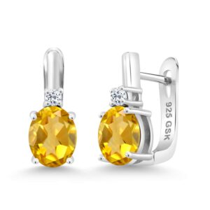 gem stone king 925 sterling silver yellow citrine and white topaz earrings for women (2.46 cttw, gemstone november birthstone, oval 9x7mm)