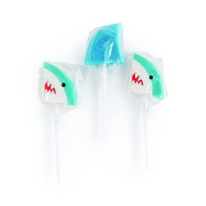 fun express shark suckers, heads and fins shapes - 12 individually wrapped candy lollipops - baby, jawsome shark and sea birthday party supplies - vbs vacation bible school supplies/decor