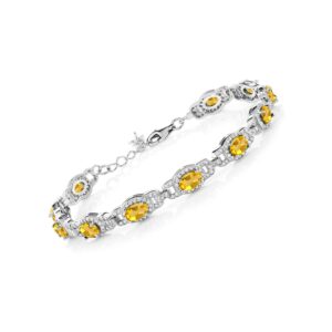 gem stone king 925 sterling silver yellow citrine tennis bracelet for women (8.55 cttw, gemstone birthstone, 7 inch with 1 inch extender)