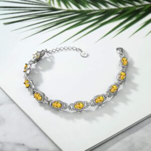 Gem Stone King 925 Sterling Silver Yellow Citrine Tennis Bracelet For Women (8.55 Cttw, Gemstone Birthstone, 7 Inch With 1 Inch Extender)