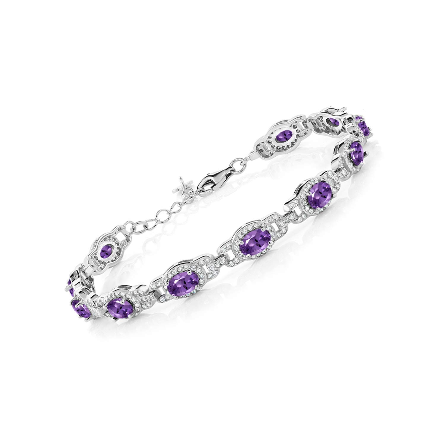 Gem Stone King 925 Sterling Silver Purple Amethyst Tennis Bracelet For Women (8.55 Cttw, Gemstone Birthstone, 7 Inch, with 1 Inch Extender)