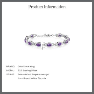 Gem Stone King 925 Sterling Silver Purple Amethyst Tennis Bracelet For Women (8.55 Cttw, Gemstone Birthstone, 7 Inch, with 1 Inch Extender)