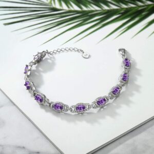 Gem Stone King 925 Sterling Silver Purple Amethyst Tennis Bracelet For Women (8.55 Cttw, Gemstone Birthstone, 7 Inch, with 1 Inch Extender)