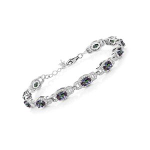 gem stone king 925 sterling silver green mystic topaz tennis bracelet for women (10.20 cttw, oval 6x4mm, 7 inch, with 1 inch extender)