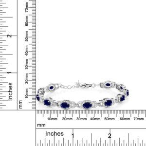 Gem Stone King 925 Sterling Silver Blue Sapphire Tennis Bracelet For Women (9.71 Cttw, Gemstone Birthstone, 7 Inch with 1 Inch Extender)