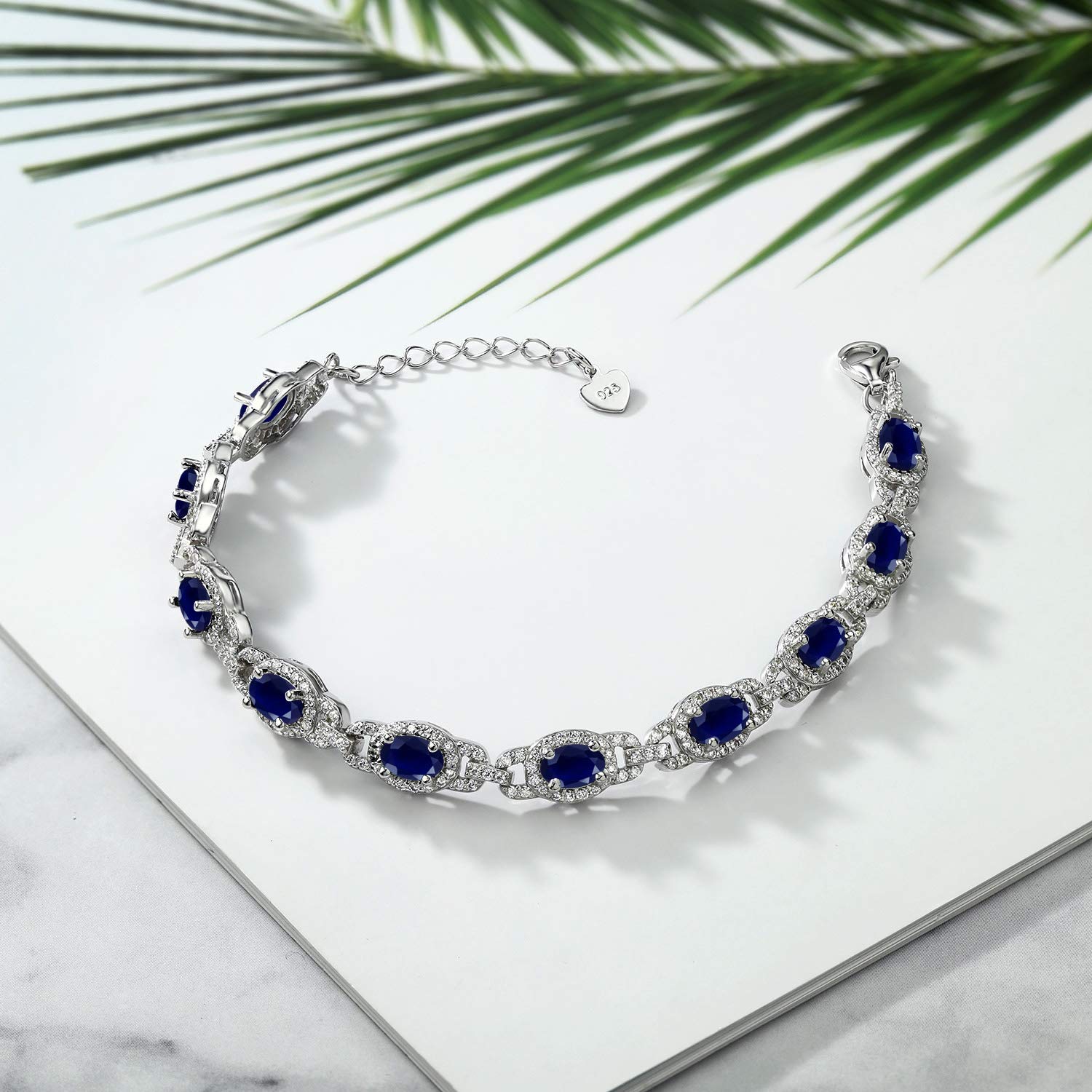 Gem Stone King 925 Sterling Silver Blue Sapphire Tennis Bracelet For Women (9.71 Cttw, Gemstone Birthstone, 7 Inch with 1 Inch Extender)