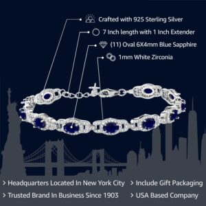 Gem Stone King 925 Sterling Silver Blue Sapphire Tennis Bracelet For Women (9.71 Cttw, Gemstone Birthstone, 7 Inch with 1 Inch Extender)