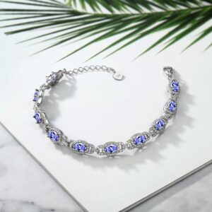 Gem Stone King 925 Sterling Silver Blue Tanzanite Tennis Bracelet For Women (8.55 Cttw, Gemstone Birthstone, 7 Inch with 1 Inch Extender)