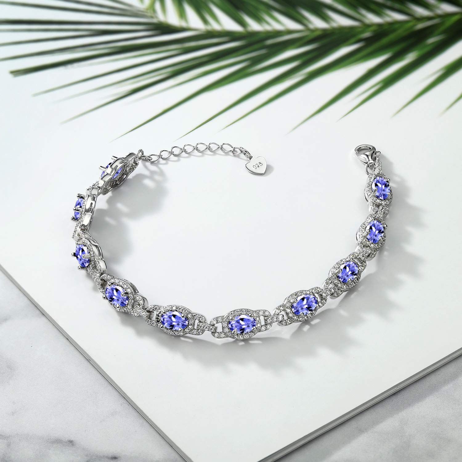 Gem Stone King 925 Sterling Silver Blue Tanzanite Tennis Bracelet For Women (8.55 Cttw, Gemstone Birthstone, 7 Inch with 1 Inch Extender)