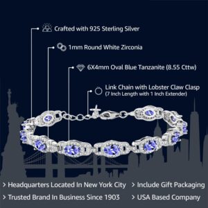 Gem Stone King 925 Sterling Silver Blue Tanzanite Tennis Bracelet For Women (8.55 Cttw, Gemstone Birthstone, 7 Inch with 1 Inch Extender)