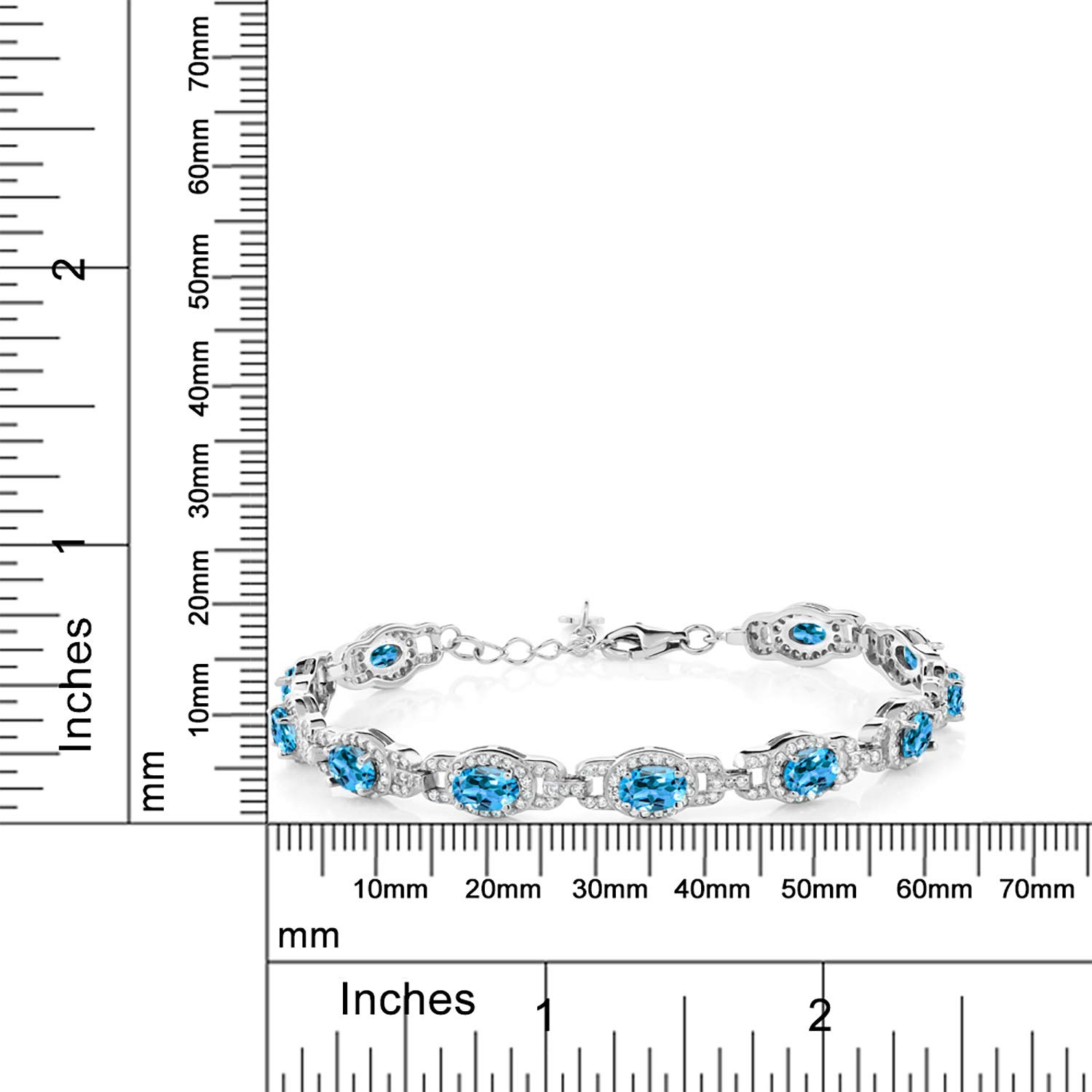 Gem Stone King 9.65 Cttw Oval Swiss Blue Topaz Tennis Bracelet For Women In 925 Sterling Silver | Gemstone Birthstone | 7 Inch With 1 Inch Extender