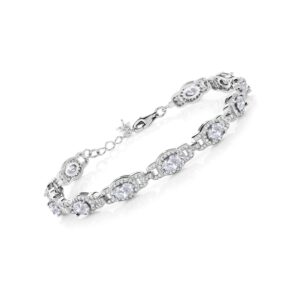 gem stone king 10.20 cttw oval white topaz tennis bracelet for women in 925 sterling silver | gemstone birthstone | oval 6x4mm | 7 inch with 1 inch extender