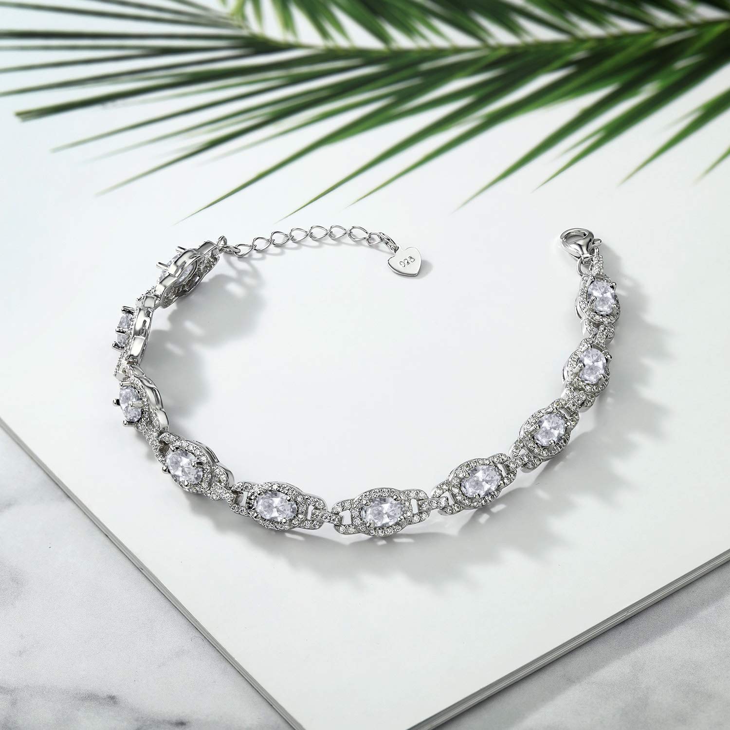 Gem Stone King 10.20 Cttw Oval White Topaz Tennis Bracelet For Women In 925 Sterling Silver | Gemstone Birthstone | Oval 6X4MM | 7 inch With 1 Inch Extender