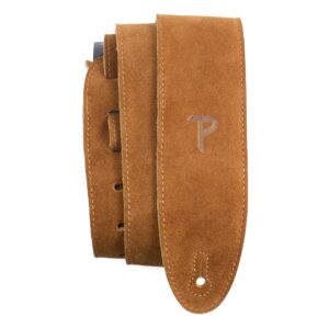 perri's leathers, suede guitar strap, suede brown, anti-slip, classic, suitable for each level, standard size, 56 inch compatible with all button lock systems