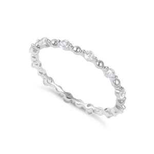 silvercloseout rhodium plated sterling silver womans cz cubic zirconia thin stacking eternity band ring- size 7