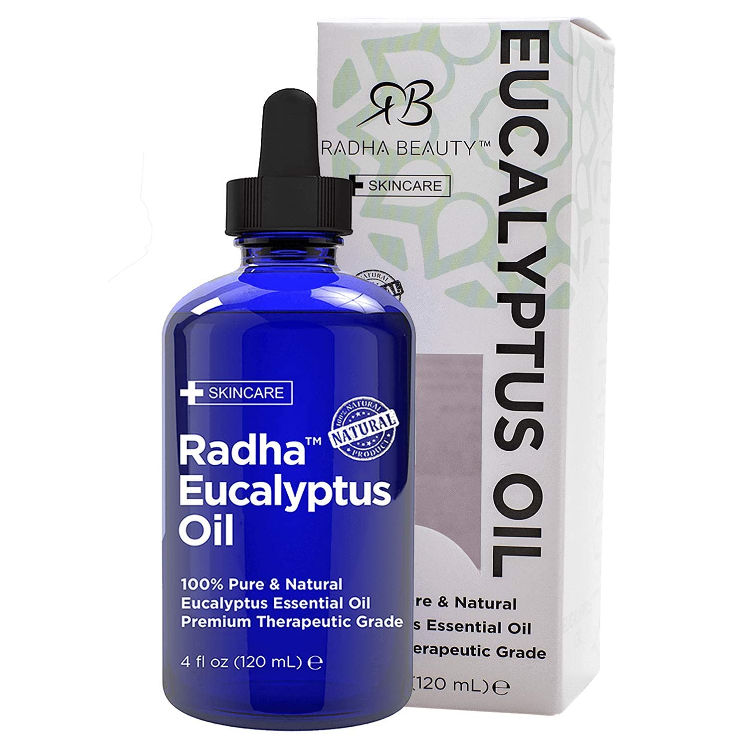 Radha Beauty Eucalyptus Essential Oil 4 oz - 100% Pure & Therapeutic Grade, Steam Distilled for Aromatherapy, Relaxation, Shower, Sauna, Bath, Steam Room and other DIY Projects.