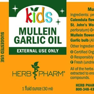 Herb Pharm Kids Mullein and Garlic Oil, 1 Fl Oz, Calendula, Garlic, Mullein, St. John's Wort, Olive Oil