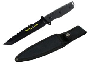 lastworld hunt-down 12" all black tanto blade hunting knife ridged edge with nylon sheath