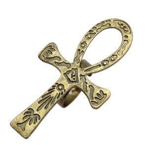 rechicgu vintage gold egyptian ancient ankh key of life cross ring cleopatra adjustable band ankara hieroglyphic carved symbol of protection amulet jewelry