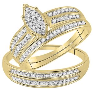 dazzlingrock collection round white diamond forever engagement trio ring set (0.28 ctw, color i-j, clarity i2-i3), 10k yellow gold, women size 7.5 and men size 10.5